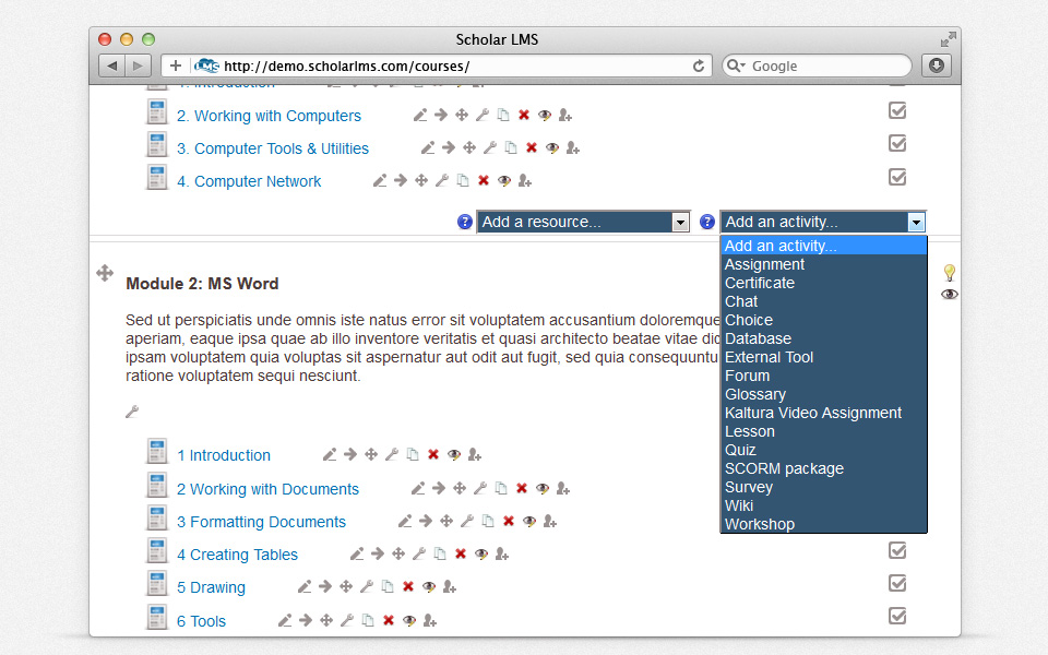 SLMS Activities - ScholarLMS